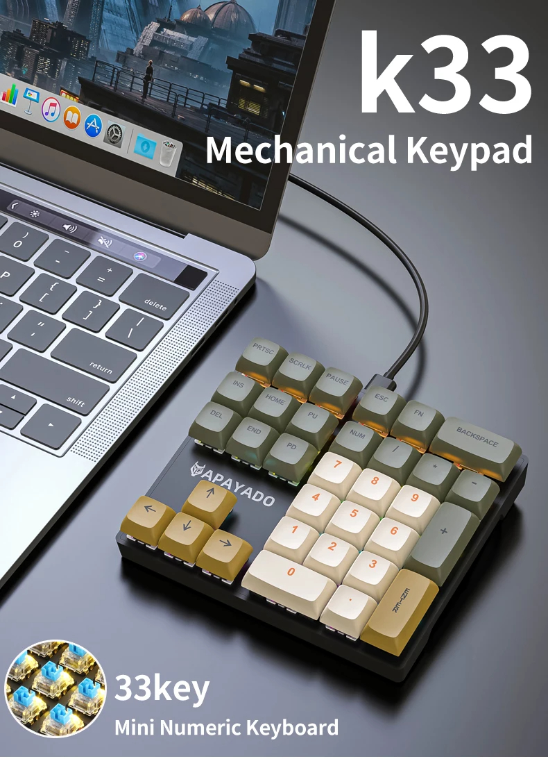 K33 wired mechanical keyboard, 33 key LED lights, suitable for ...