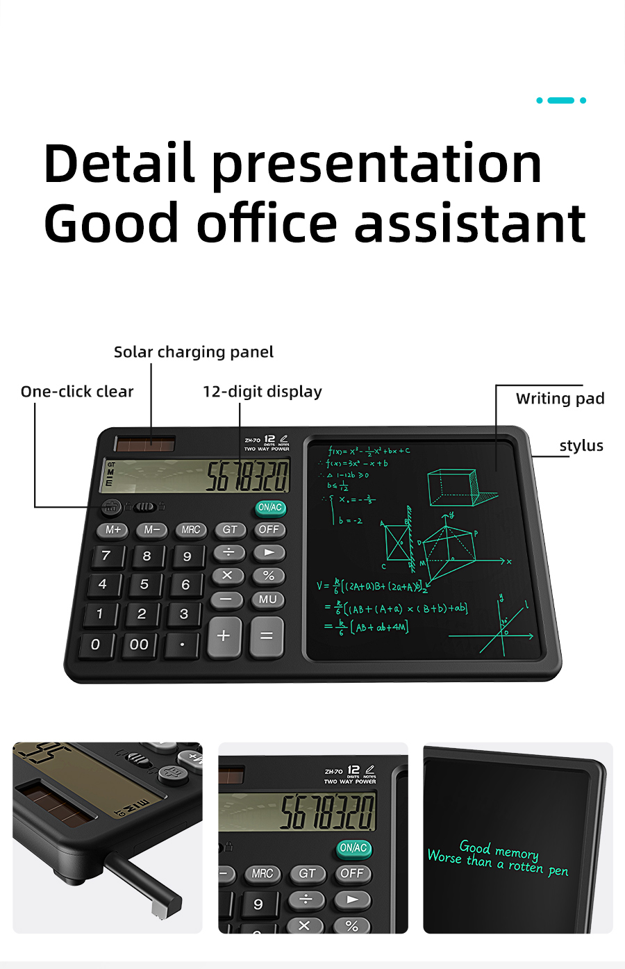 Calculator Writing Tablet with Stylus Folding 12 Digits Desktop ...