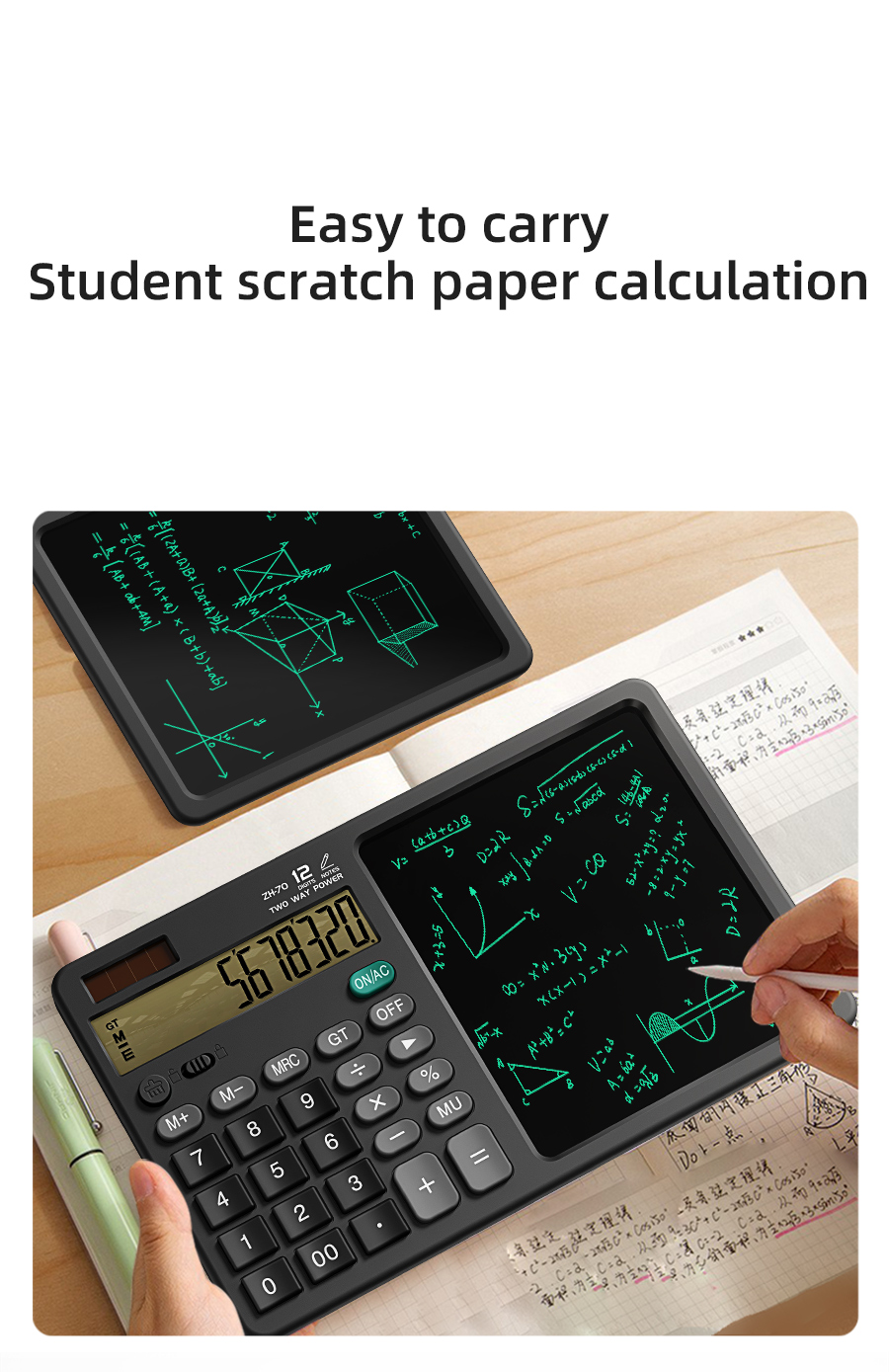 Calculator Writing Tablet with Stylus Folding 12 Digits Desktop ...
