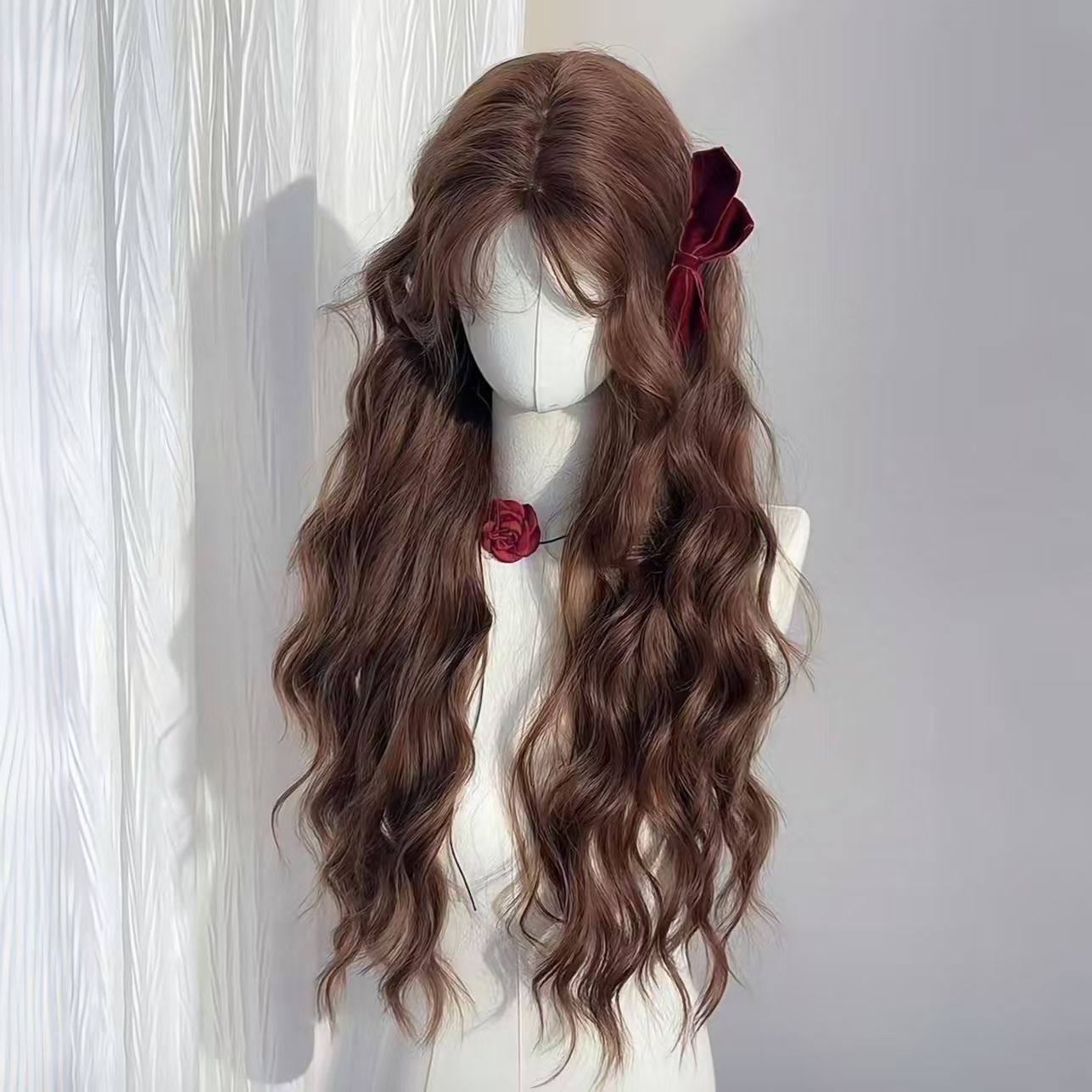 70cm Long Curly Hair Wig with Air Bangs Extension for Women Wig Natural ...