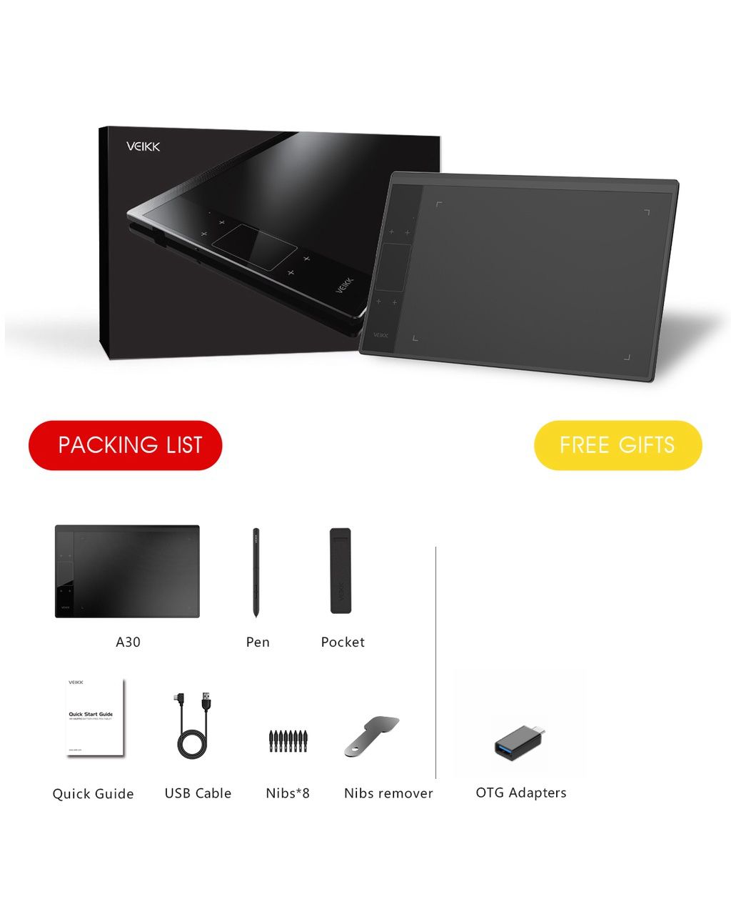 VEIKK A30 V2 Drawing Tablet 10*6 inch Pen Tablet with 8192 level ...