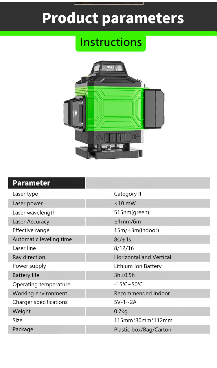12 Line Clear Precision Laser Level High-Quality Laser Meter with ...