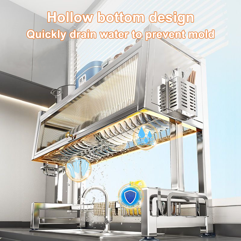 SimpleJoy Stainless Steel Sink Rack with Cover 304 Over Sink Dish Rack ...