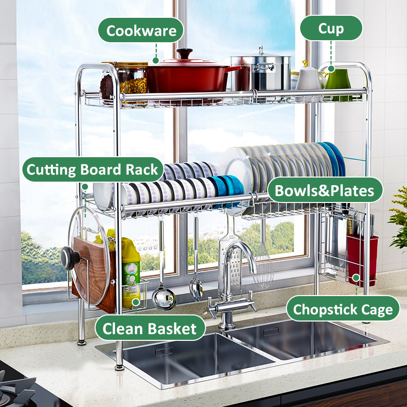 SJ 304 Stainless Steel Sink Rack 1/2layer Over Sink Dish Rack Kitchen ...