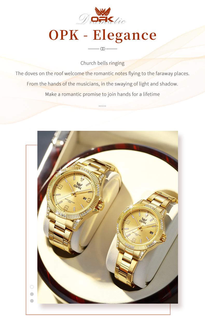 OPK Watch For Couple Waterproof Original Quartz Stainless Steel Gold ...