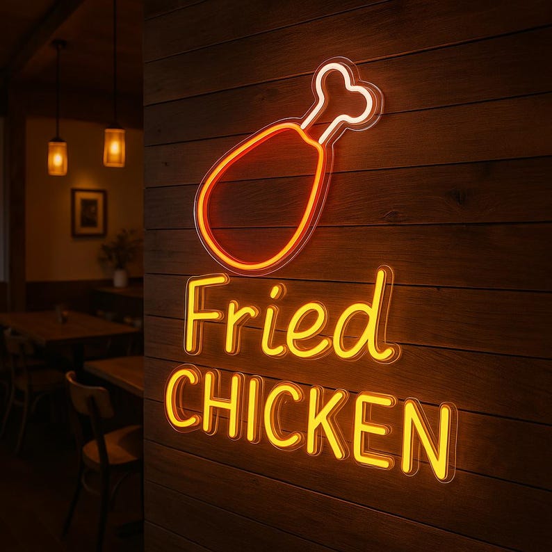 Fried Chicken Neon Sign Light. LED Restaurant Decor. Chicken Wings ...