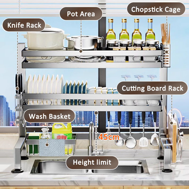 SimpleJoy 304 Over Sink Dish Rack Stainless Steel Sink Rack Dish Rack ...