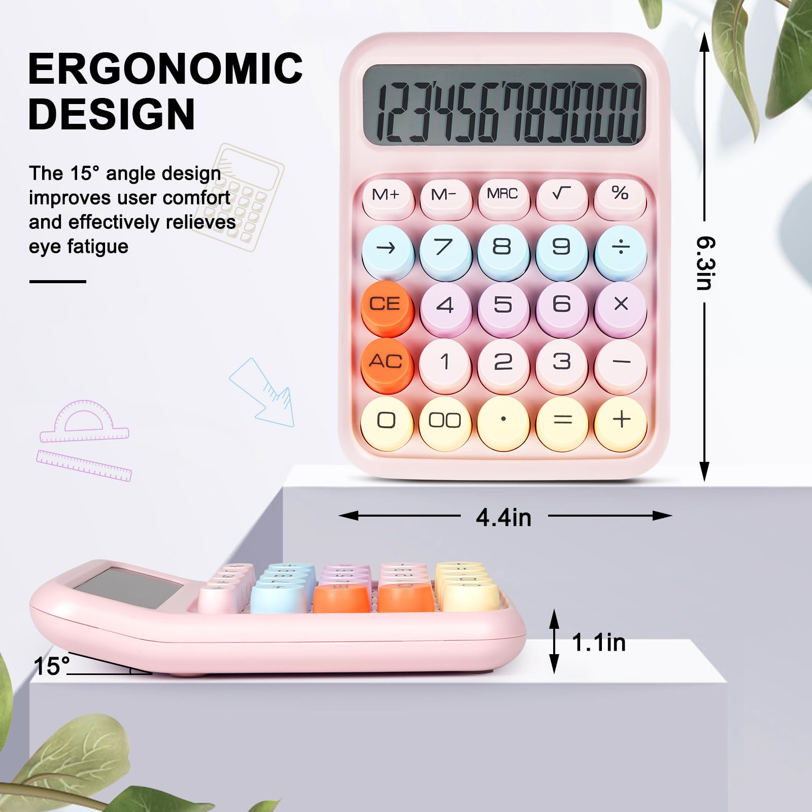 Mechanical Pushbutton Calculator,12 Digit Large LCD Display,Big Buttons Easy to Press,Colorful ...
