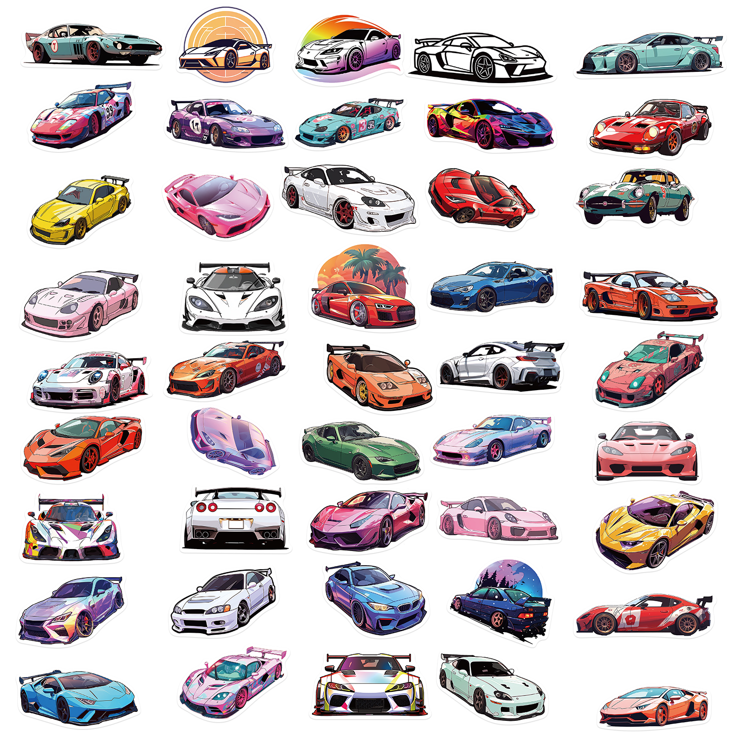 50PCS Funny Racing Cars JDM Stickers PVC Waterproof Supercar Diy ...