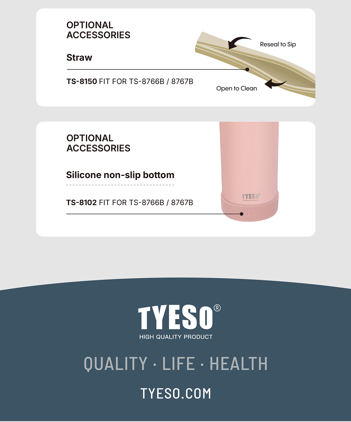 TYESO® Vacuum Insulated Tumbler Keep Cold And Hot bottle With Silicon Straw HandleTS-8766B/TS ...