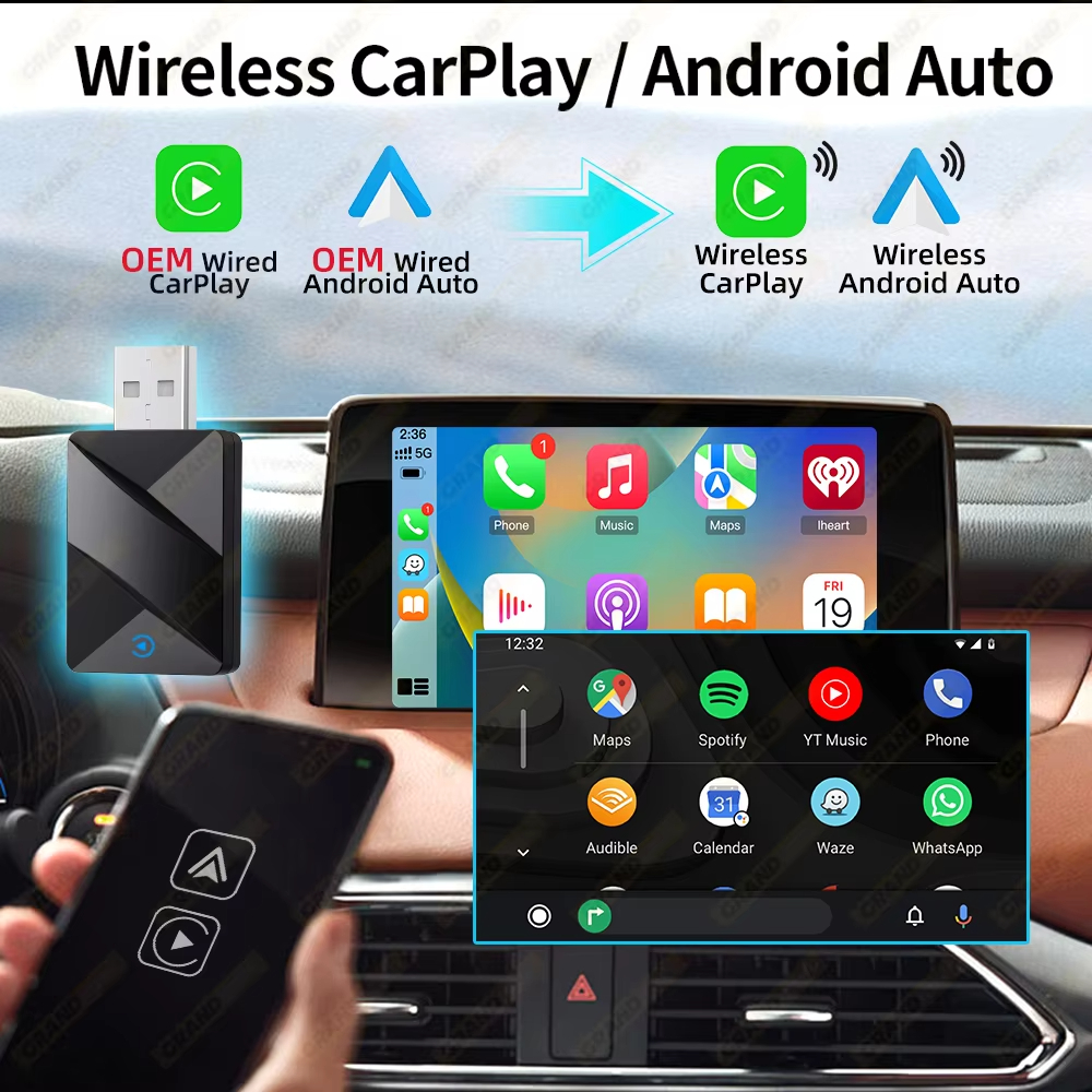2In1 Wireless Carplay&Android Auto AI Box Wired To Wireless Carpay Mini Adapter Bluetooth For ...