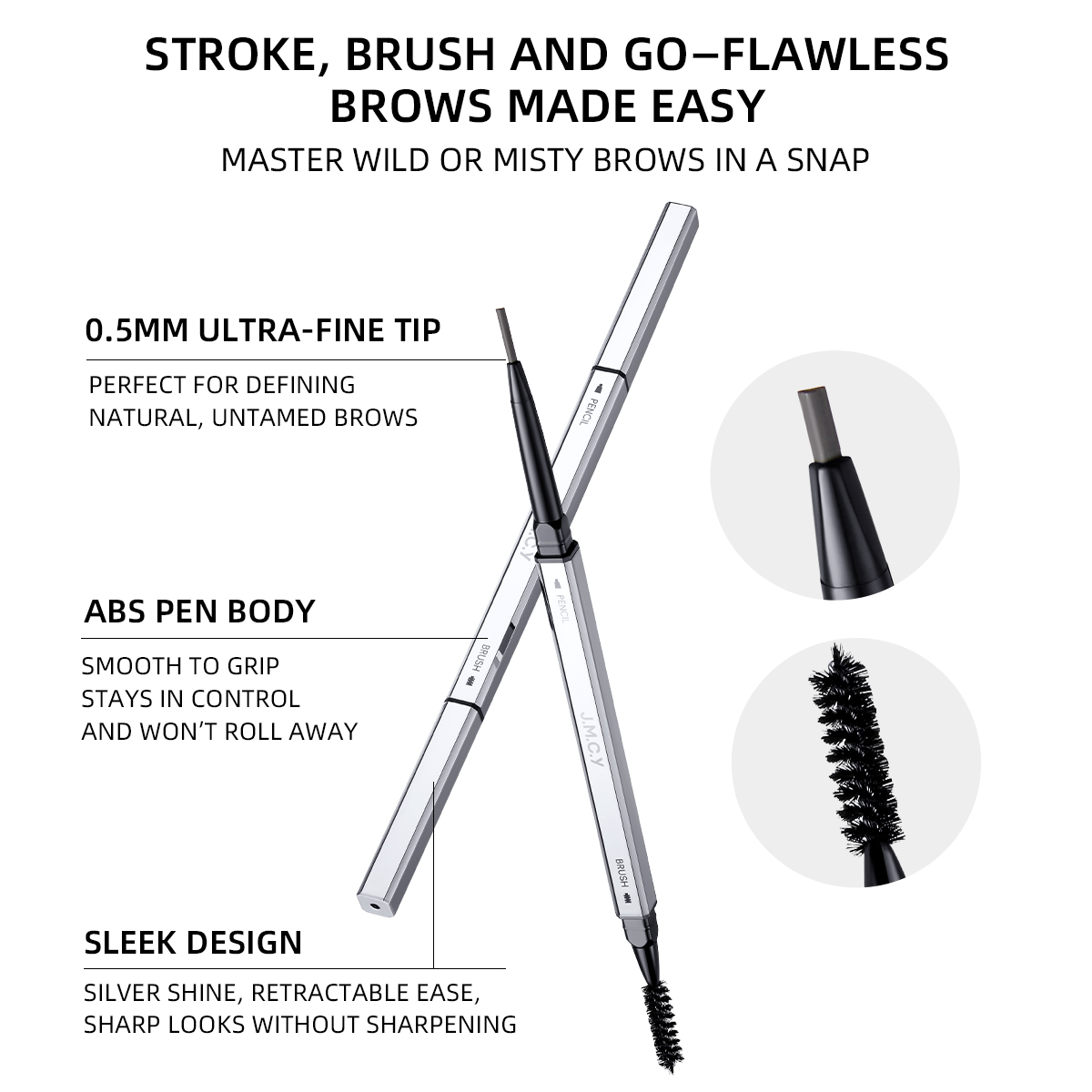 JMCY Eyebrow Pencil Soft Spiral Brow Brush Double-Ended And 3 in 1 ...