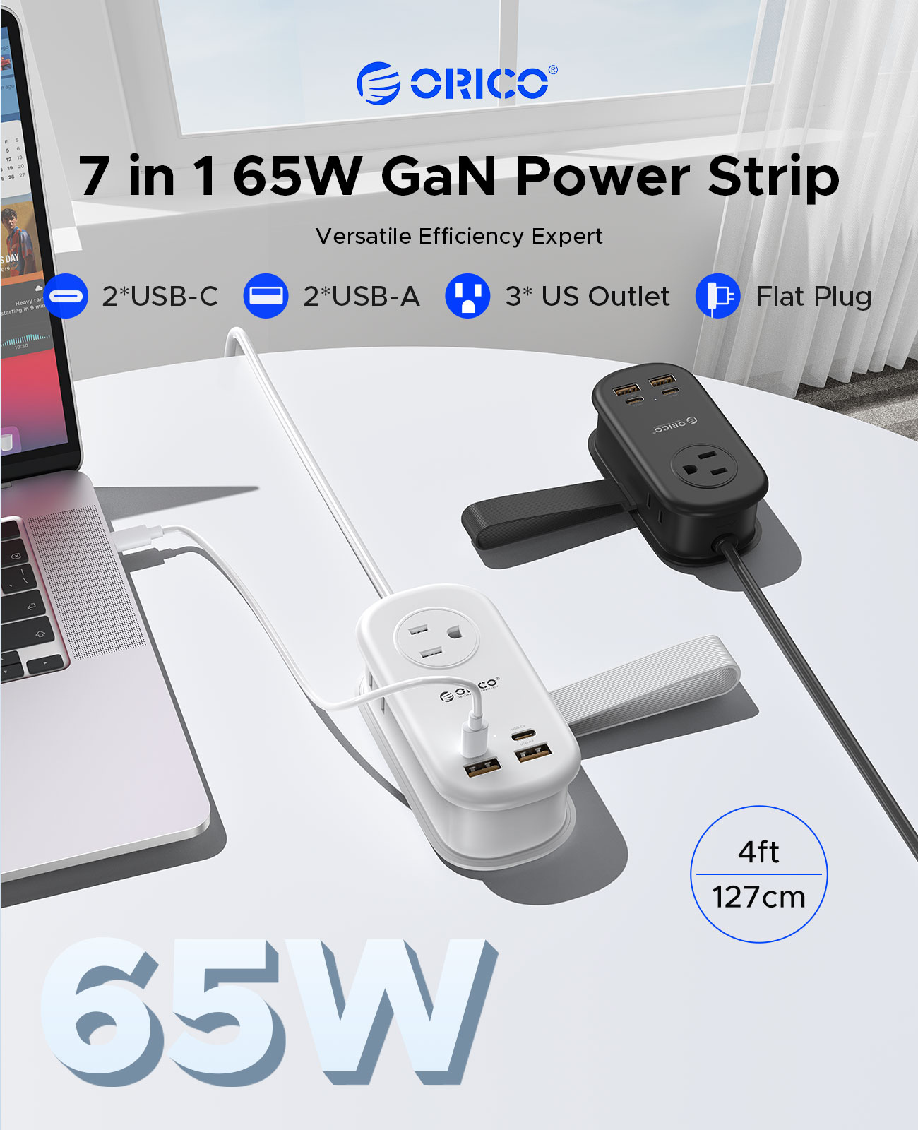 ORICO GaN 65W Power Strip Fast Charging USB Type C 220V Extension Cord Support Phone(AP3 ...