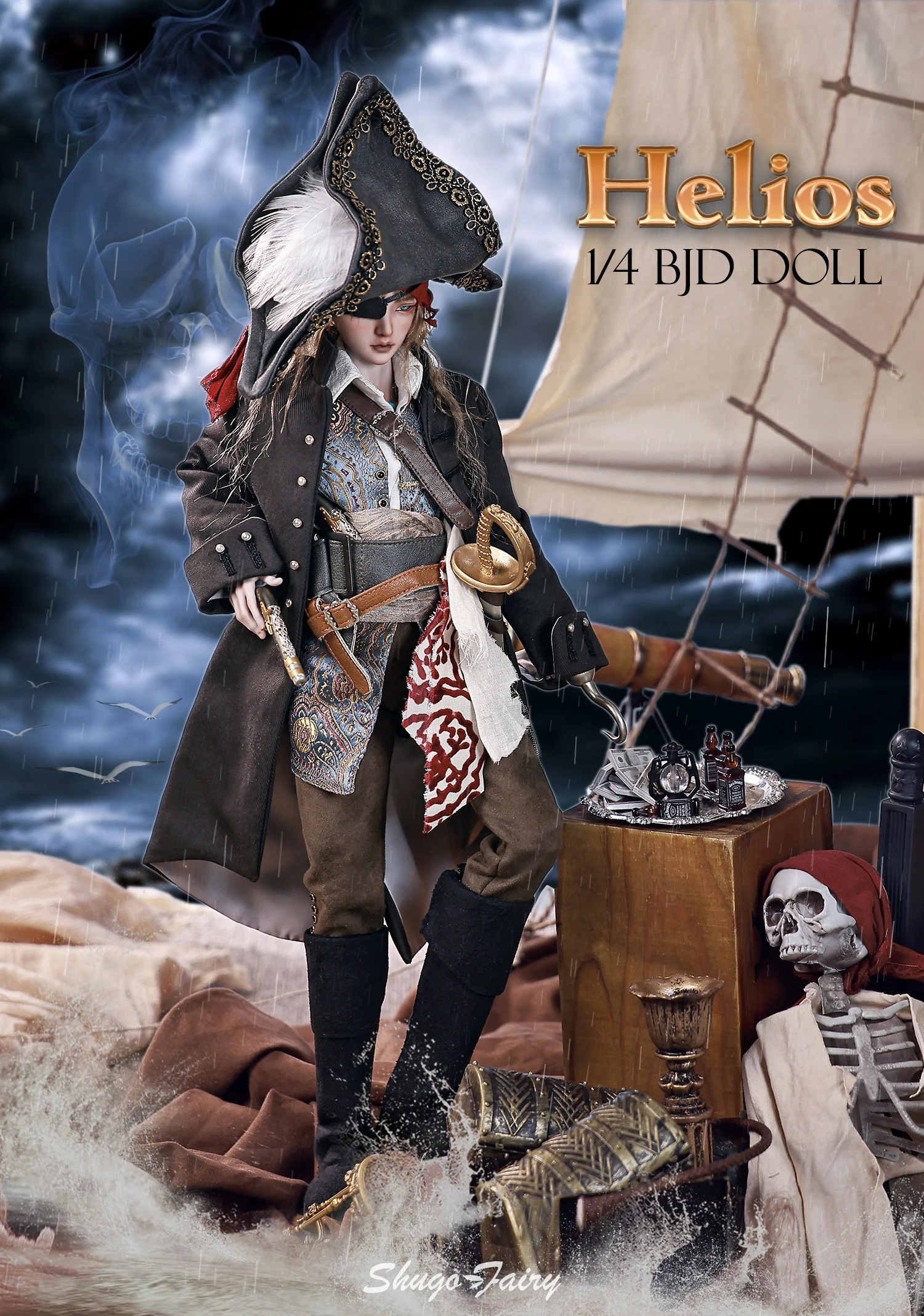 ShugaFairy Helios Bjd Doll 1/4 Bubo Body Middle Ages Sea Warrior Pirate Captain Hook Moveable ...