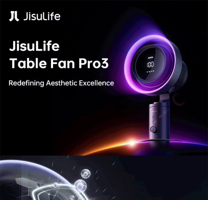 JISULIFE Table Fan Pro 3 Rechargeable Air Purifier Fan 100 Speeds ...