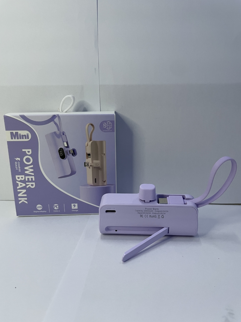 Yookie 10000mAh Mini Fast Charging Portable Power Bank Built-in Cable ...
