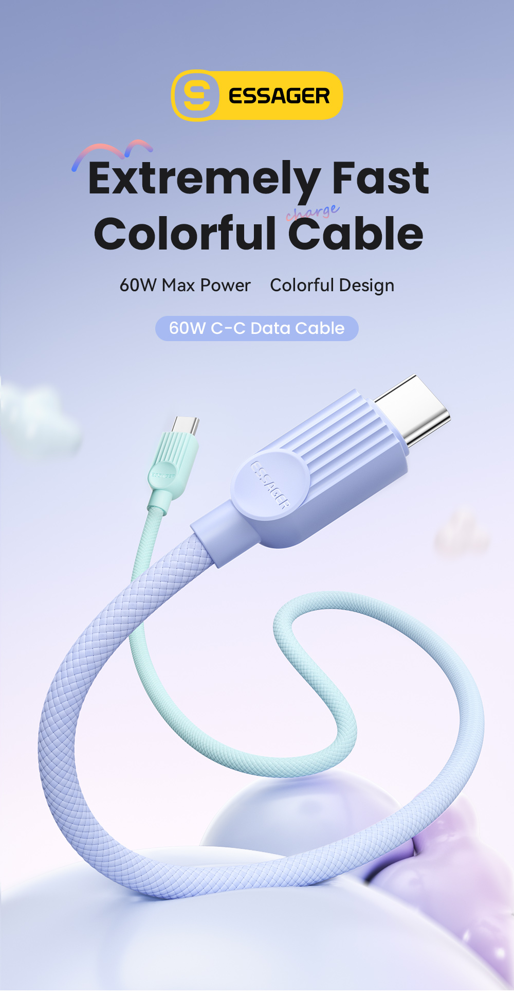 Essager 60W Fast Charging USB C Cable Type C to C 3A PD Quick Charge ...