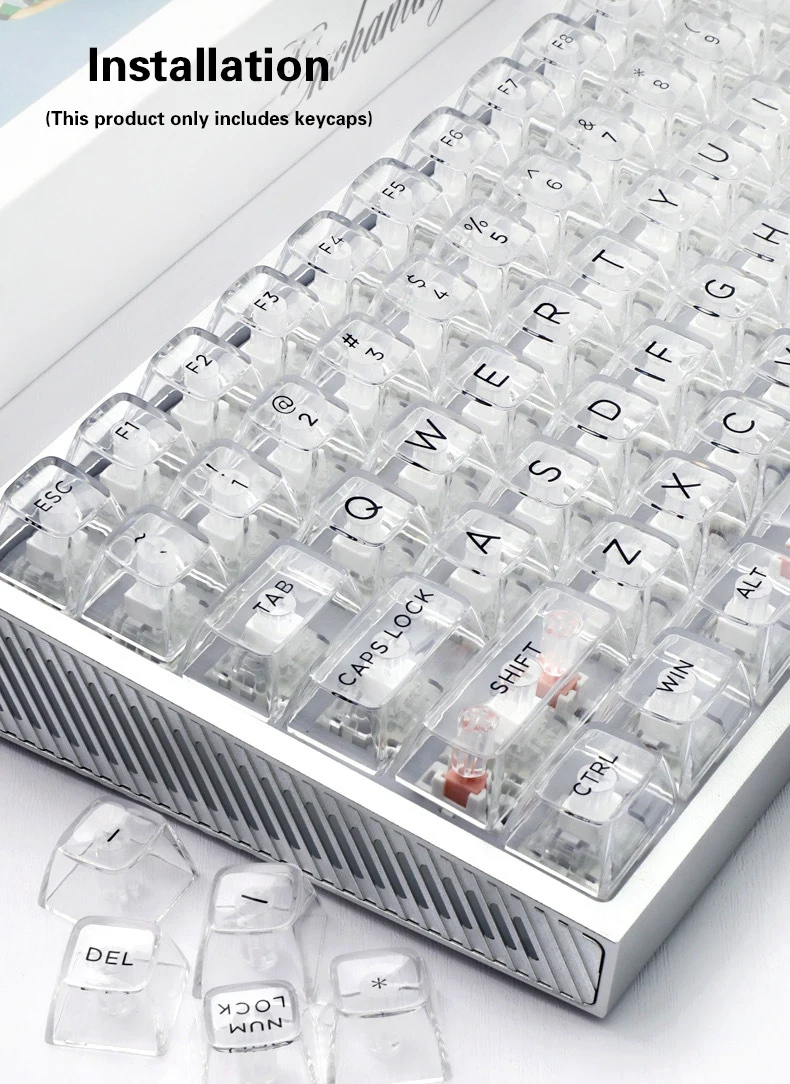 132 key transparent crystal keycap set DIY keyboard game keycaps ...