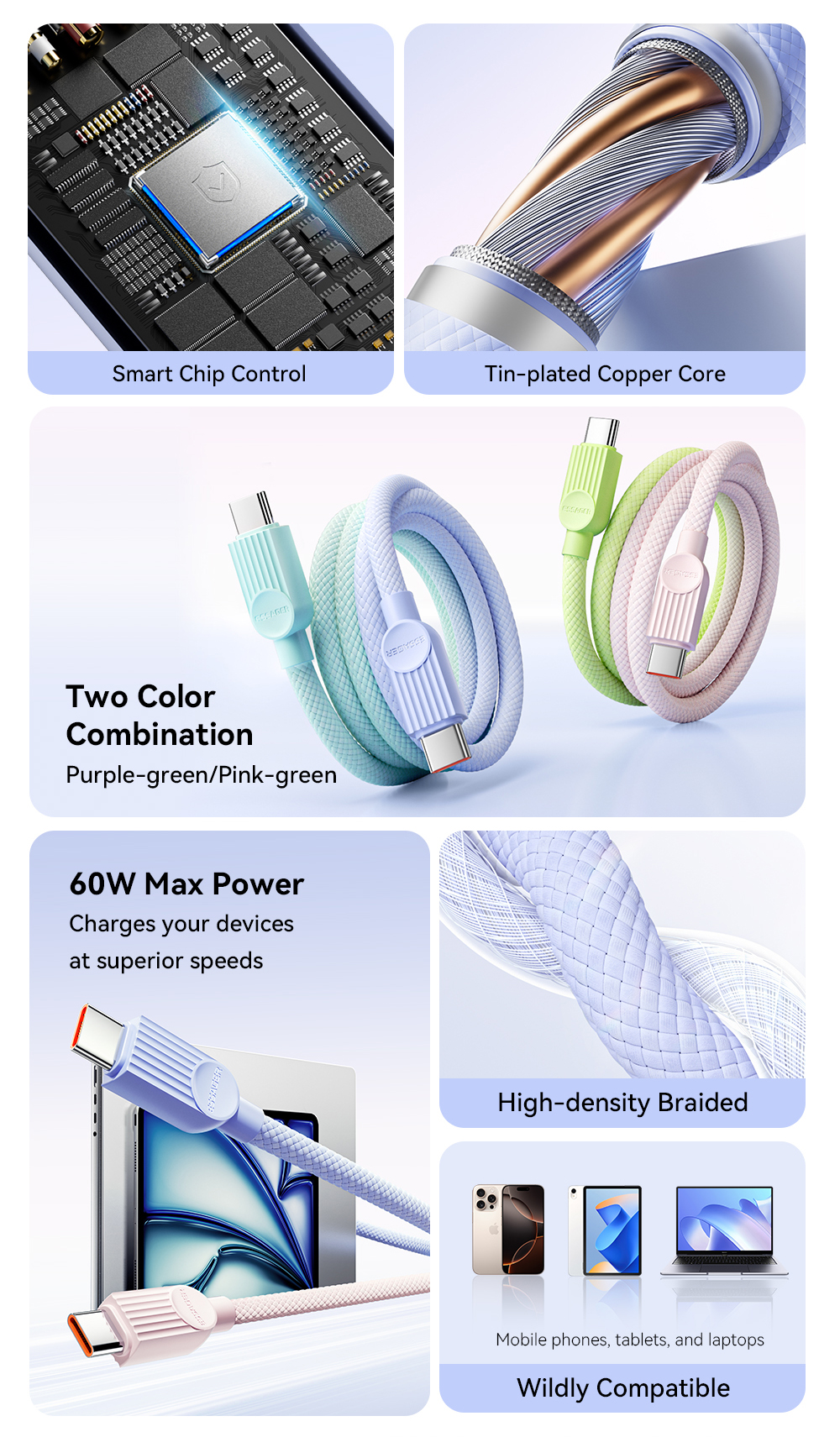 ESSAGER 60W Super Fast Charging Data Cable Type-C to Type-C Dual Color ...