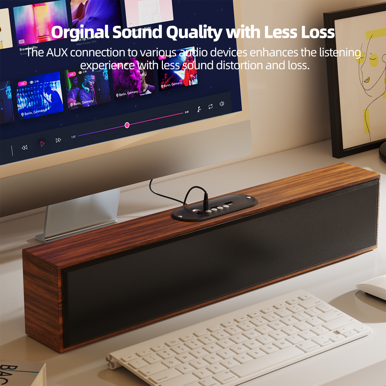 GOOJODOQ Sound Bar Bluetooth Speaker Desktop Big Size Wireless PC ...