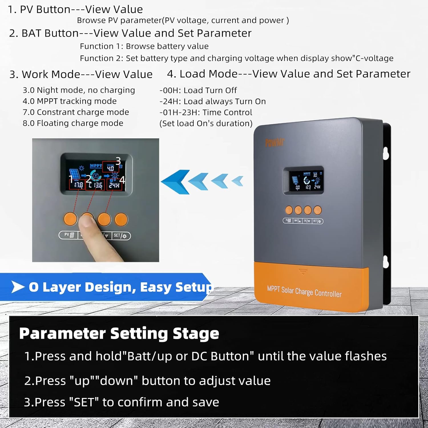 【Official Store】PowMr MPPT 60A Solar Charge Controller 12V/24V/36V/48V Automatic Identification ...