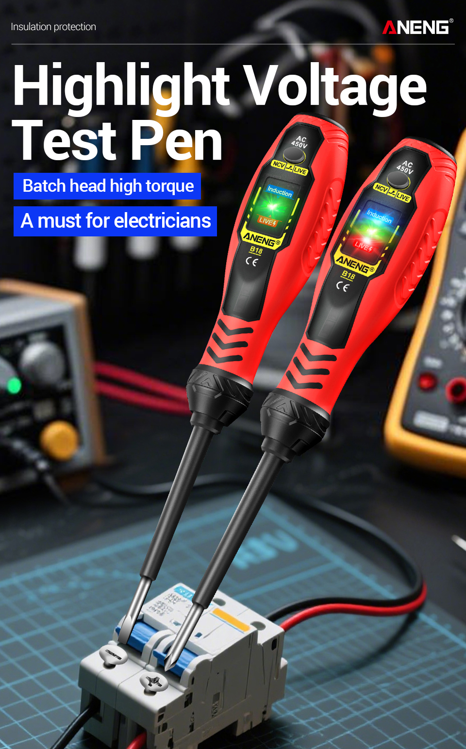 ANENG B18 Voltage Tester Pen and Screwdriver - NCV AC 450V Meter with ...