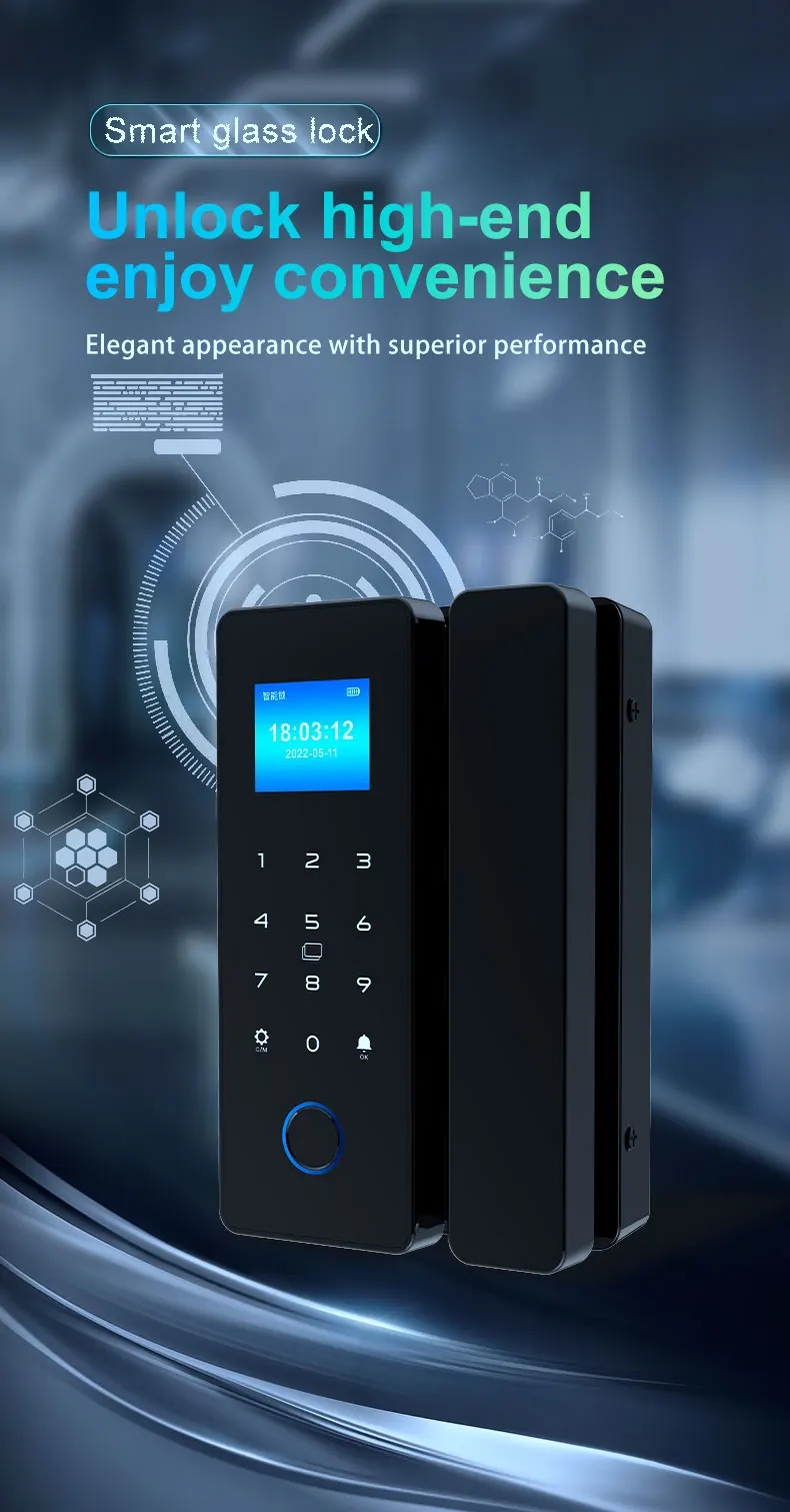 Electronic Digital Lock Fingerprint Glass Door Lock Bluetooth HAHA-Lock ...