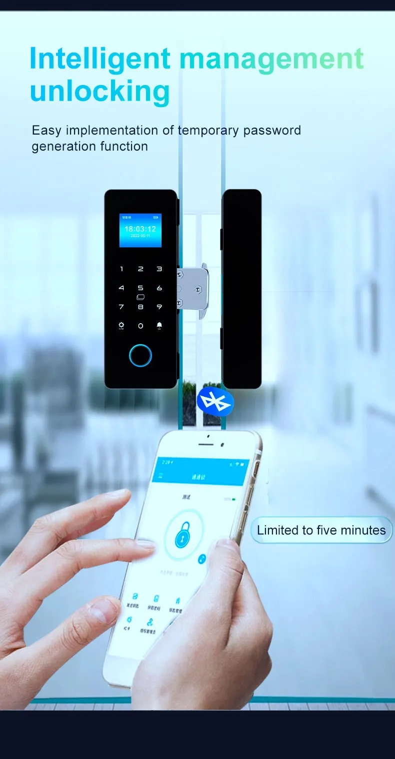 Electronic Digital Lock Fingerprint Glass Door Lock Bluetooth HAHA-Lock ...