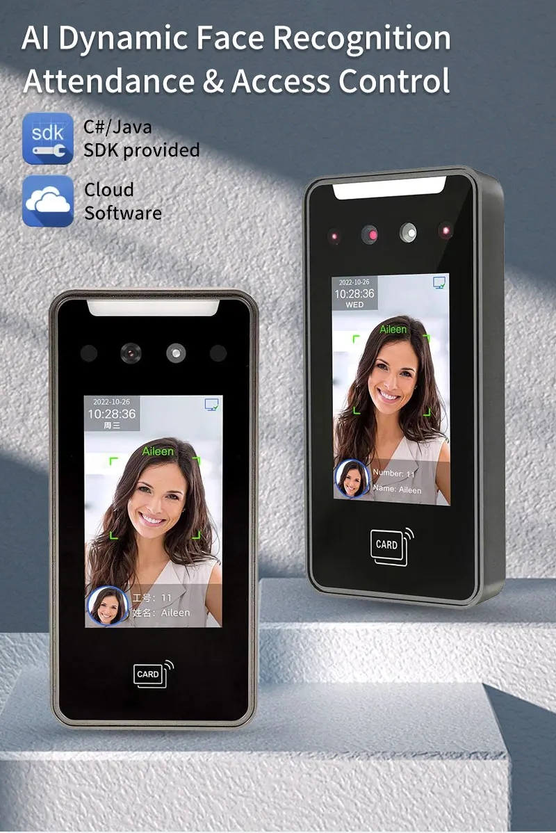 5000 User 4 Inch Touch Lcd 2MP Camera Biometric Face Recognition Wifi Access Control Employee ...