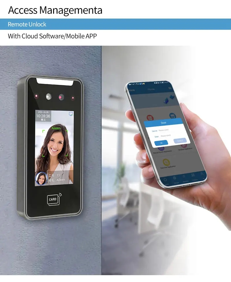 5000 User 4 Inch Touch Lcd 2MP Camera Biometric Face Recognition Wifi Access Control Employee ...