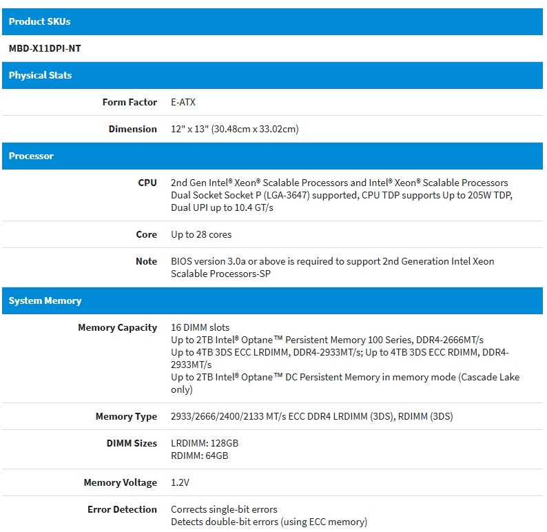 Supermicro X11DPi-NT/X11DPi-N Motherboard Server/Workstation Dual LGA3647 Pin C621 Chip DDR4 ...