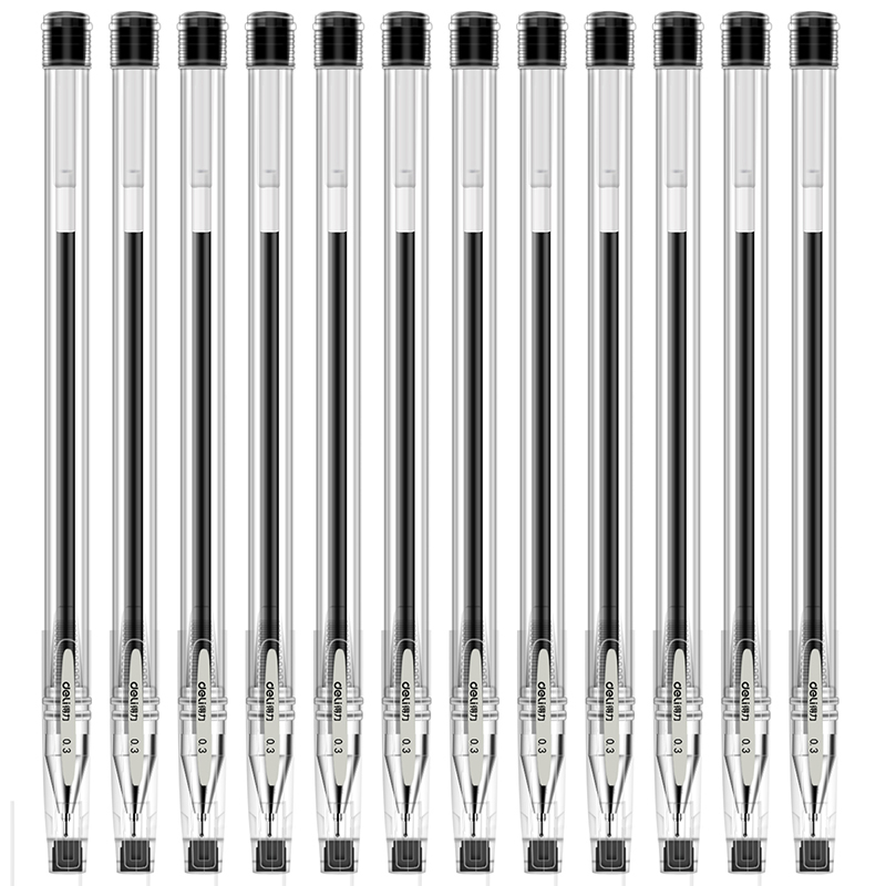 Deli 12PCS Gel Pen 0.3mm Black Ink Mini Tip Refill Ballpen School ...