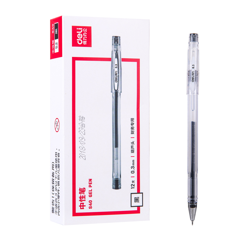 Deli 12PCS Gel Pen 0.3mm Black Ink Mini Tip Refill Ballpen School ...