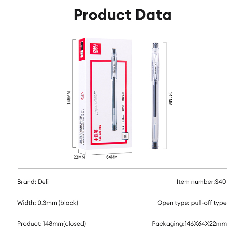 Deli 12PCS Gel Pen 0.3mm Black Ink Mini Tip Refill Ballpen School ...