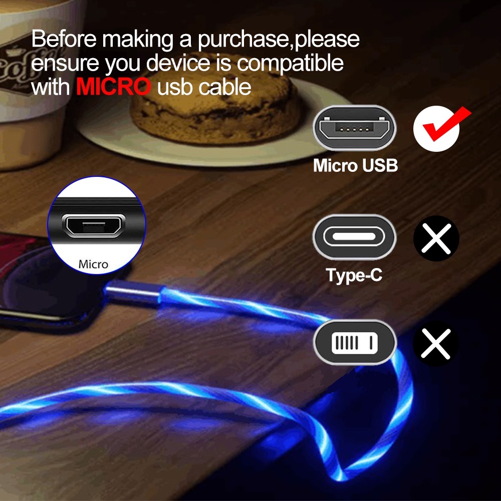 Micro USB Cable Charger, Led Light Up Glowing Micro USB Cord for ...