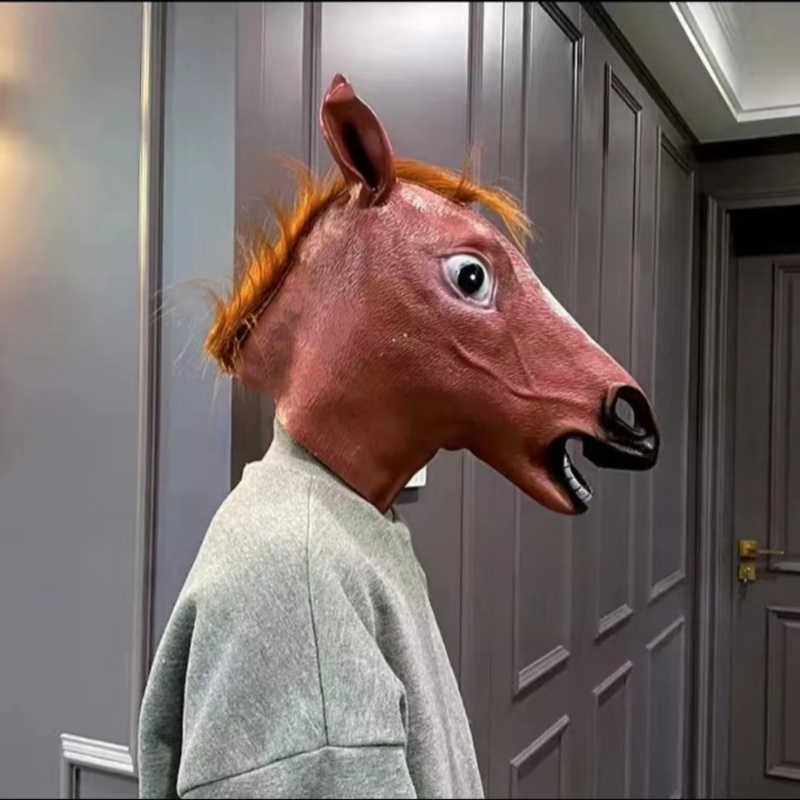 【24H ship】Realistic Horse Head Masks Full Head Fur Mane Latex Creepy ...
