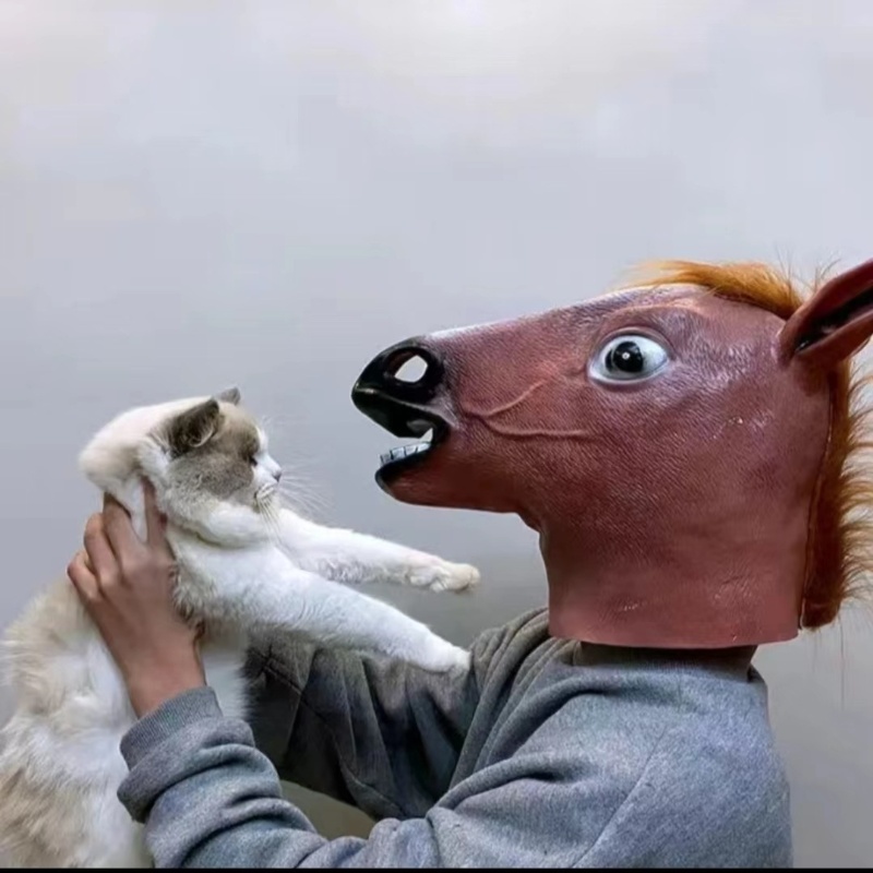 【24H ship】Realistic Horse Head Masks Full Head Fur Mane Latex Creepy ...
