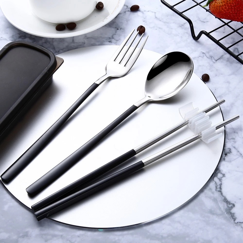 CLICK SHOPE 3 In 1 Chopsticks Spoon And Fork Portable Tableware Matte ...