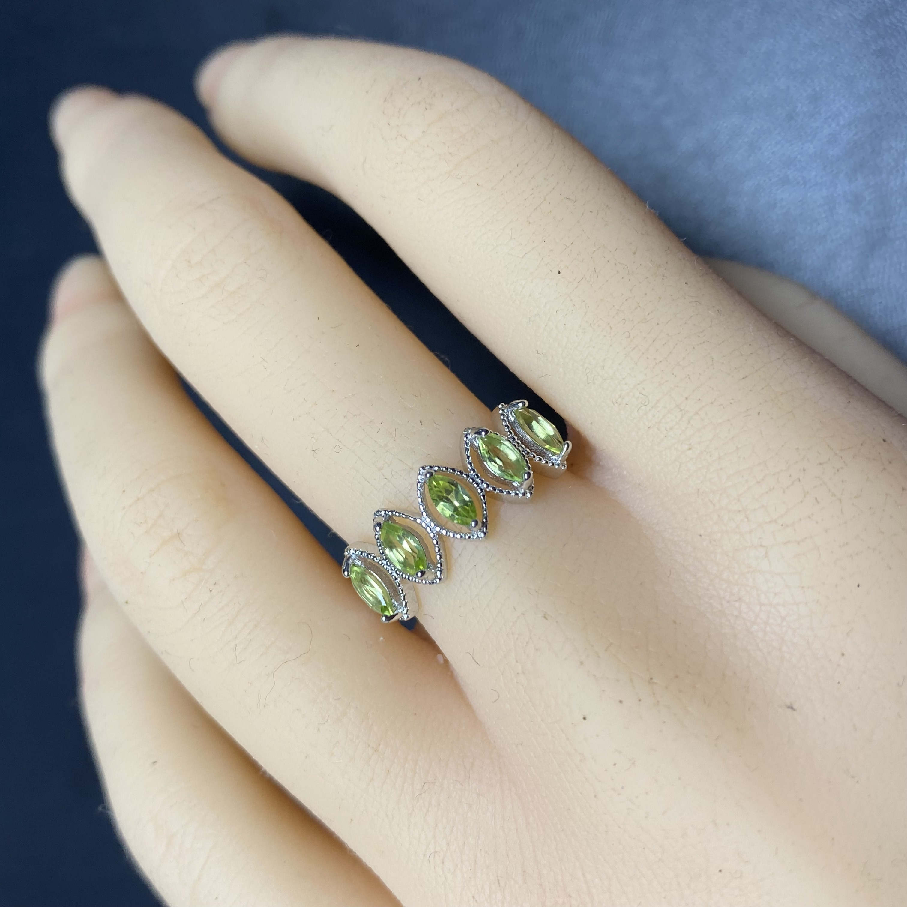 HANLE natural amethyst and peridot marquise cut half eternity ring with ...