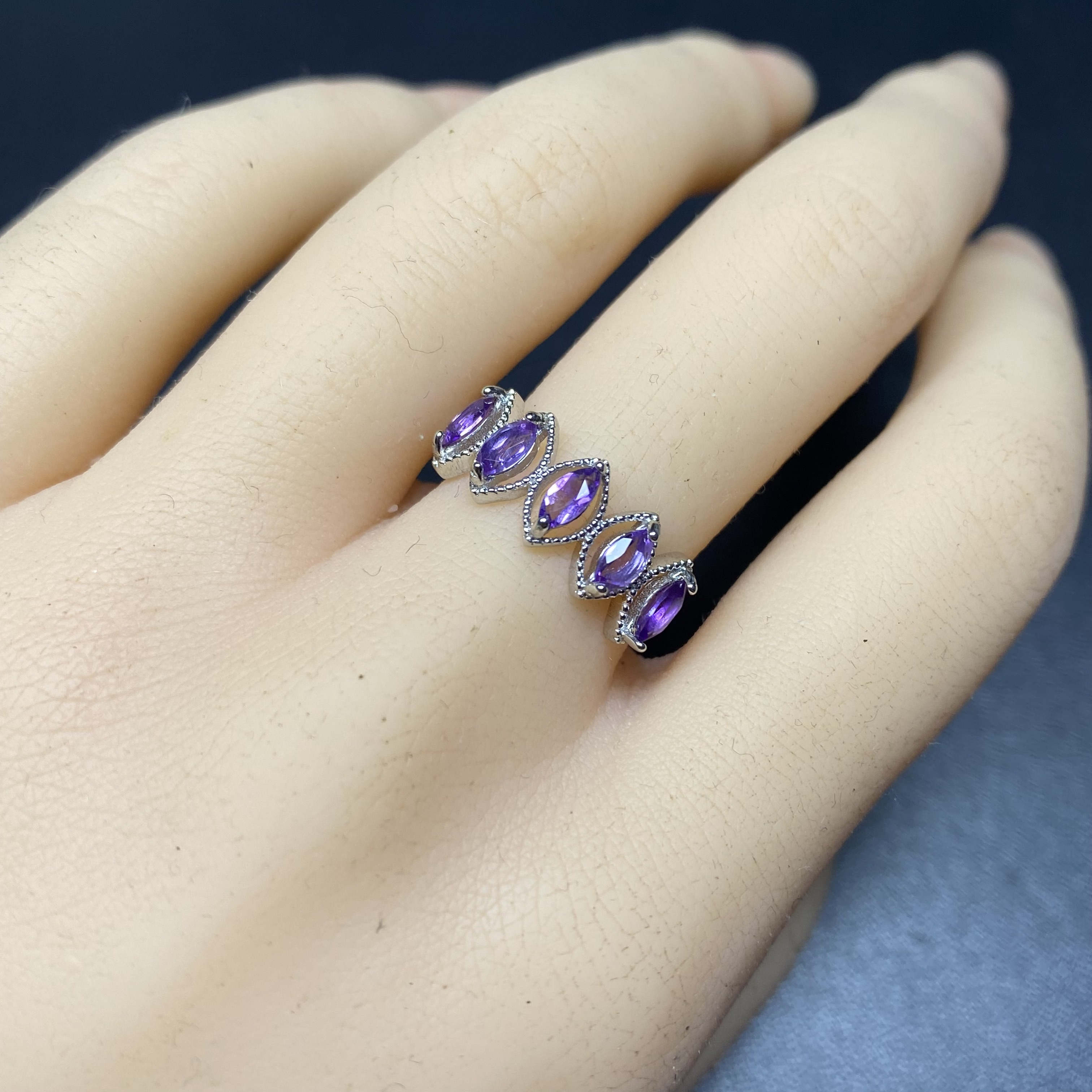 HANLE natural amethyst and peridot marquise cut half eternity ring with ...