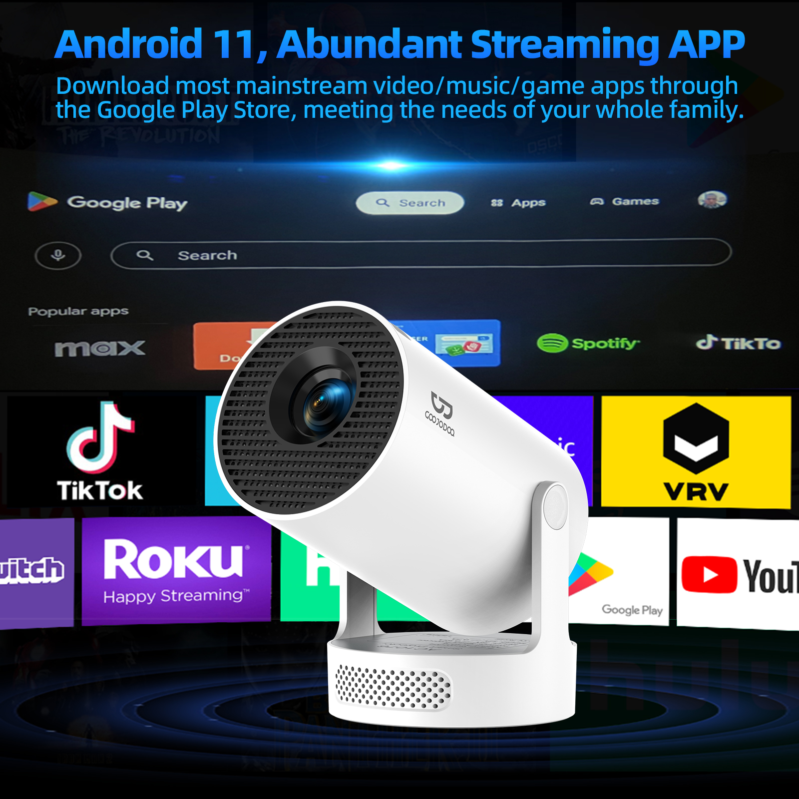 GOOJODOQ Portable Projector With Bluetooth 4K 720P Speaker HDMI 180 ...