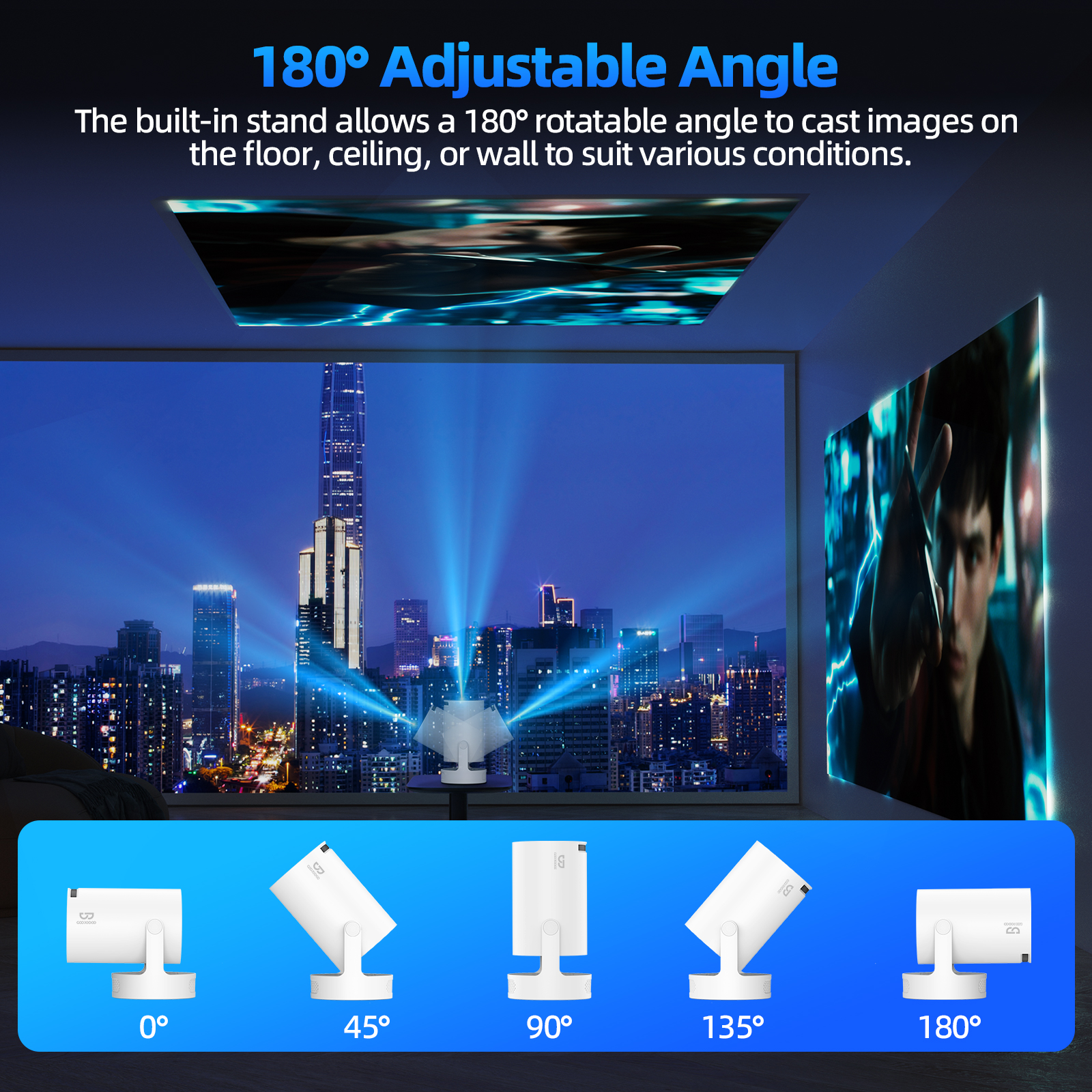 GOOJODOQ Portable Projector With Bluetooth 4K 720P Speaker HDMI 180 ...