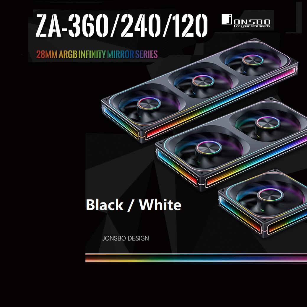 Jonsbo ZA-120/240/360 Black ARGB 3Pin PWM 120mm 240mm 360mm Fan ...