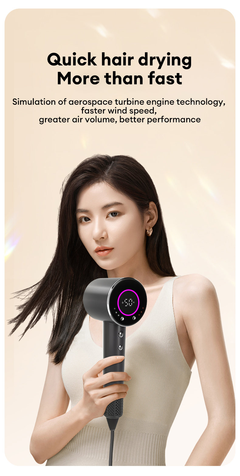 HYM Supersonic Blower Hair Dryer Original 1400W High Power LCD Screen ...