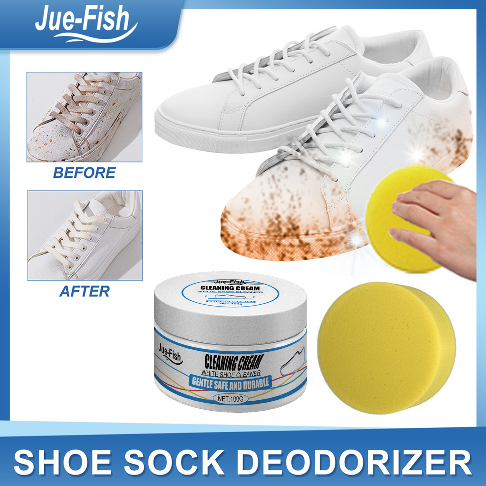 Jue Fish White Shoe Cleaning Cream 100g Stain Remover for Canvas ...
