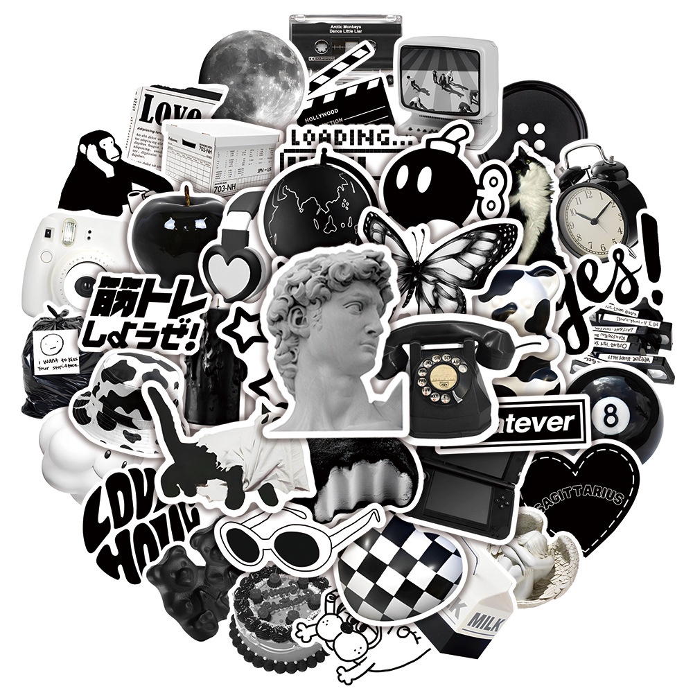 50 Black And White Ins Style Graffiti Waterproof Stickers For Notebook ...