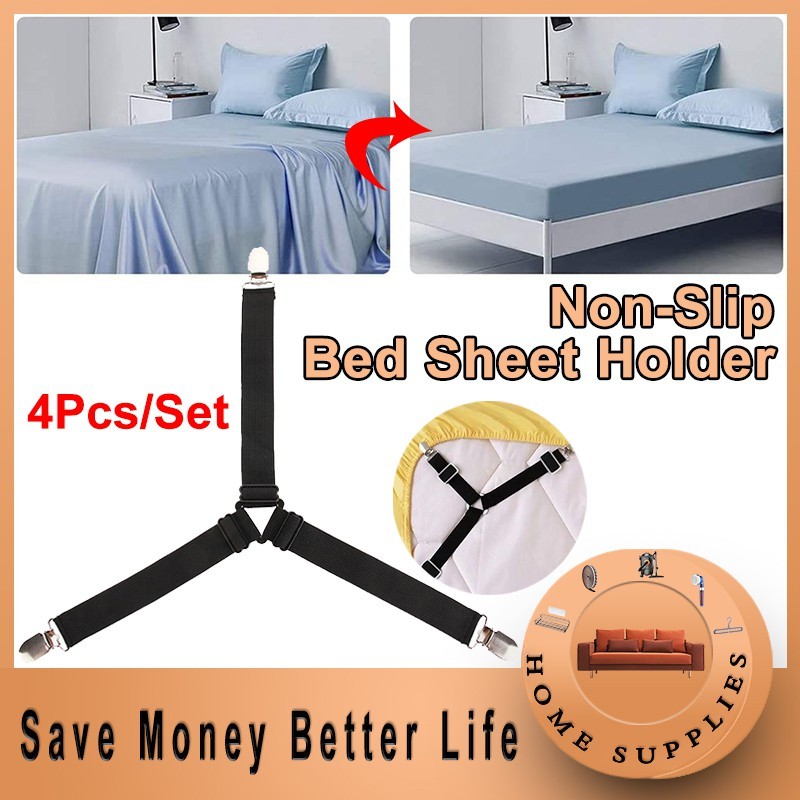 4pcs Bed Sheet Clips Adjustable Nonslip elastic sheet straps Mattress ...