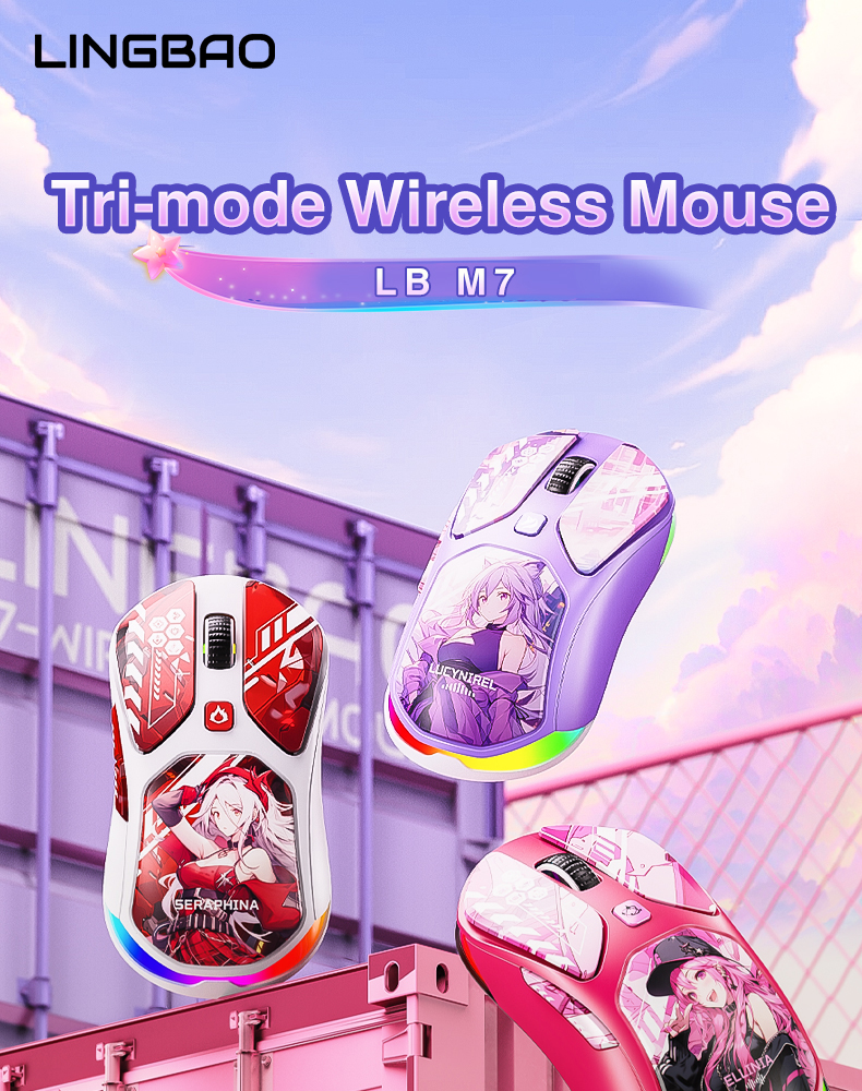 LINGBAO M7 Gaming Mouse 2.4GHz/Bluetooth/Type-C 90g Ultra Lightweight Design PAW3311 Sensor ...