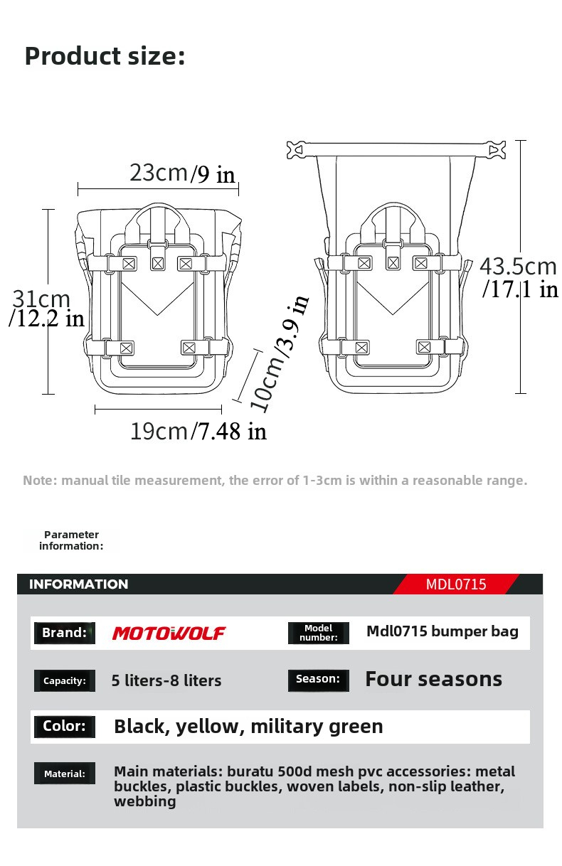 1PC Motorcycle saddlebag riding backpack side bag large capacity ...