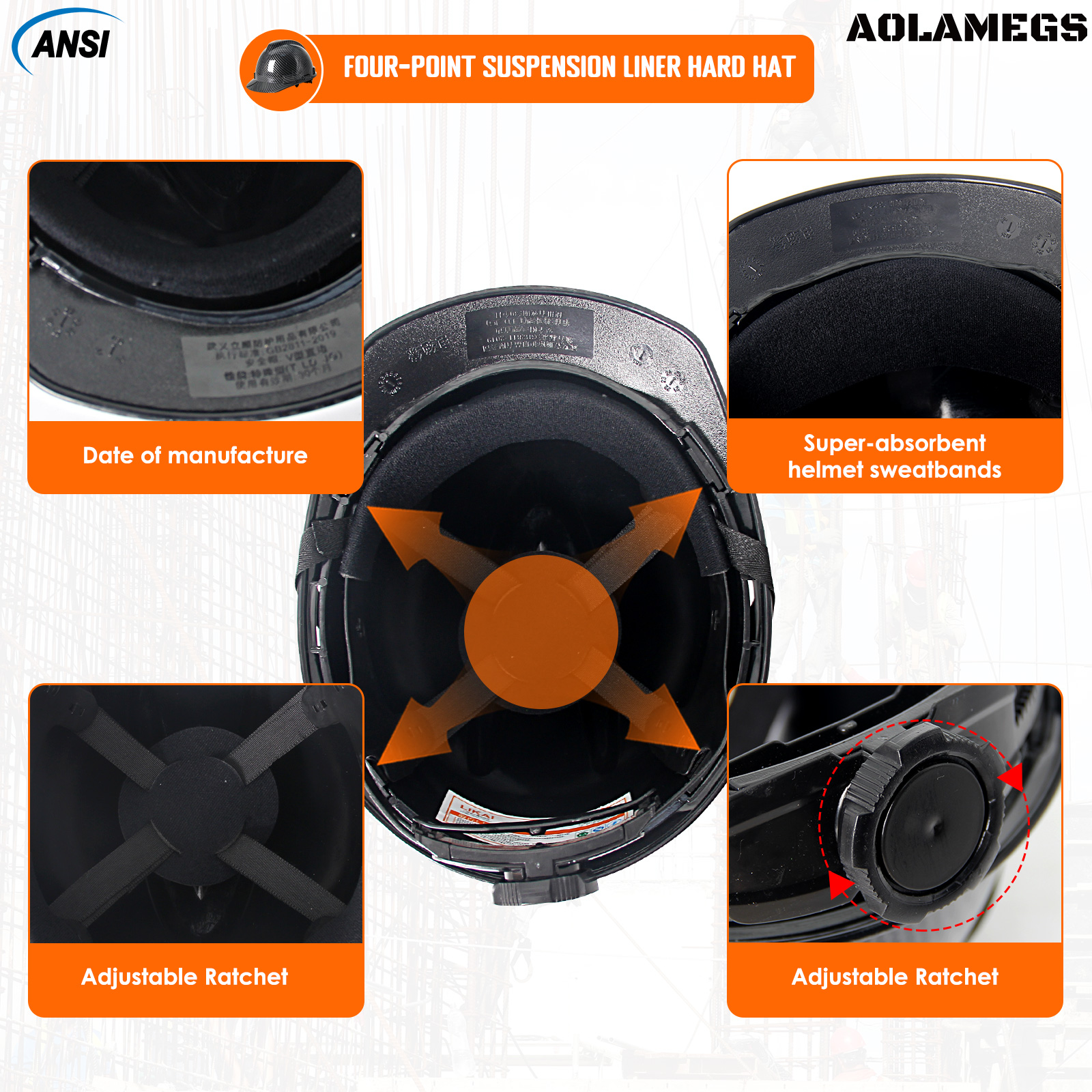 Carbon fiber patterned helmet construction site ABS black safety helmet ...